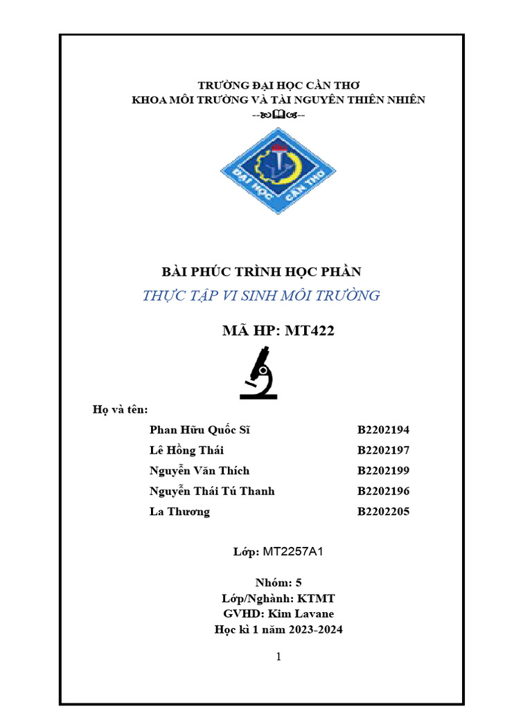 Phuc Trinh TT Vi Sinh Moi Truong | PDF