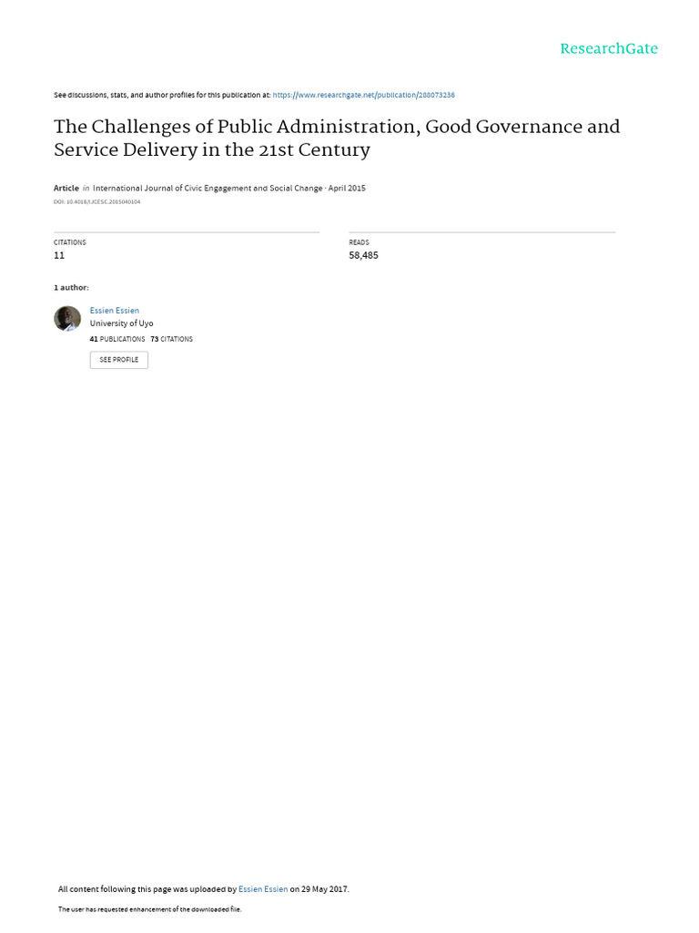 The Challenges of Public Administration Good Governance and Service ...