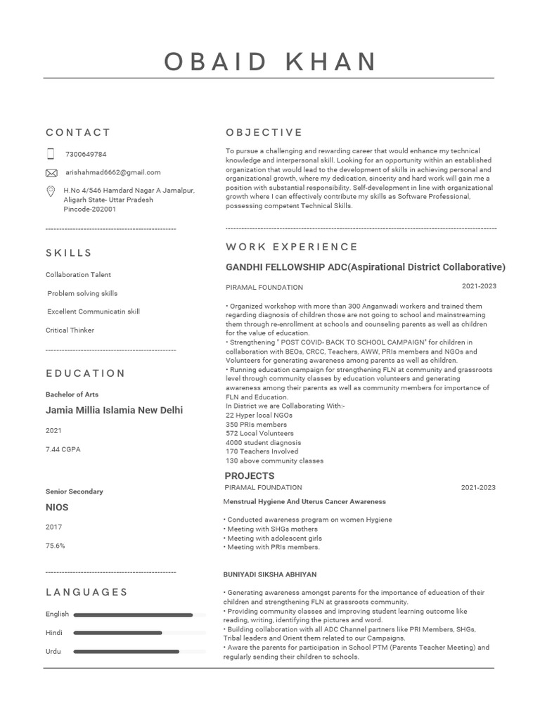 Resume Obaid Khan | PDF Resume Obaid Khan | PDF