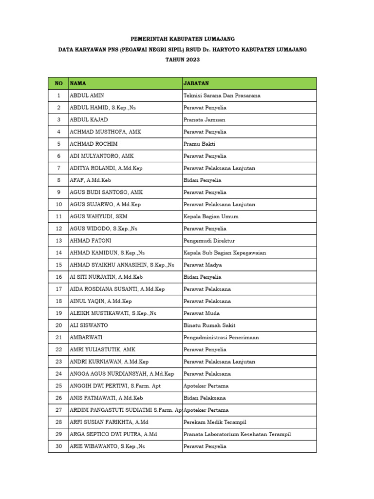 Data SDM Rsudh 2023 | PDF