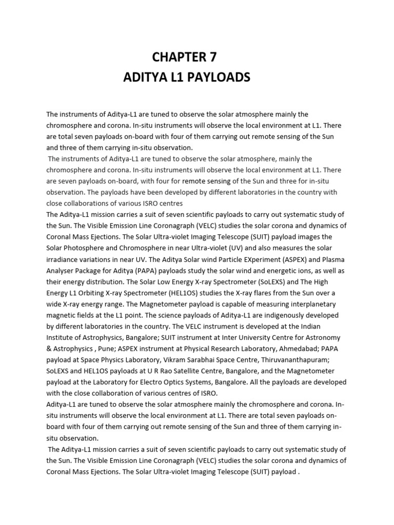Aditya-L1 Solar Payload Overview | PDF | Sun | Solar Wind