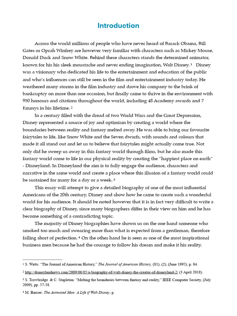 Walt Disney Essay | PDF | Walt Disney