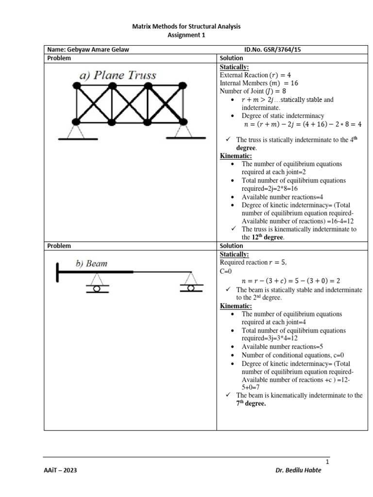 Structural Analysis Matrix Methods | PDF | Structural Analysis ...