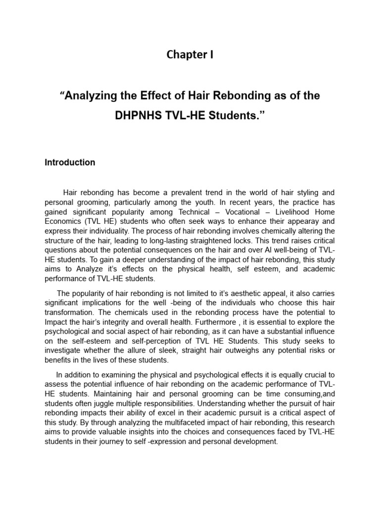 Chapter 1 Research Sample | PDF | Hair | Self Esteem