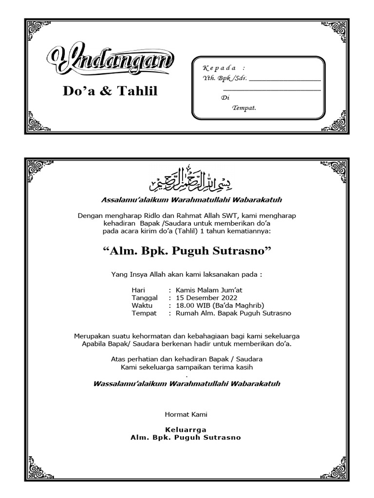 Undangan Tahlil 40 Hari 2 | PDF