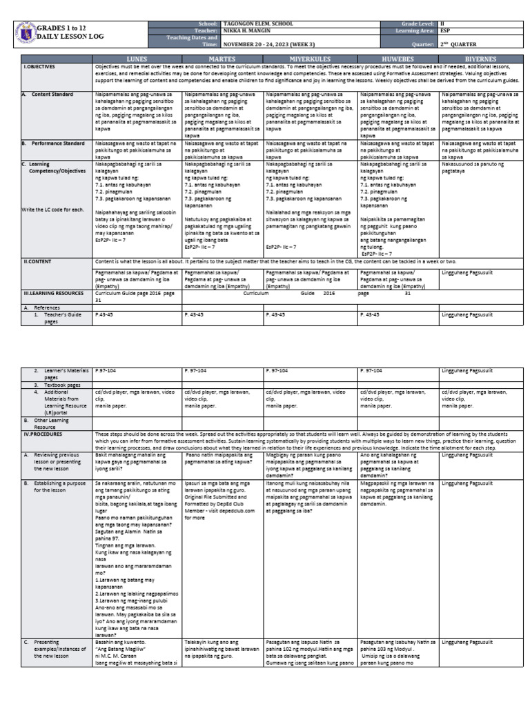 DLL - Esp 2 - Q2 - W3 | PDF