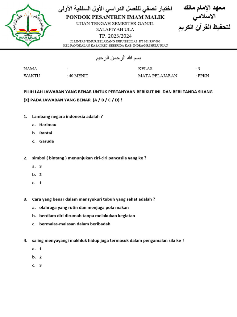 Kop Uts Semester 1 PPKN Kelas 3 | PDF