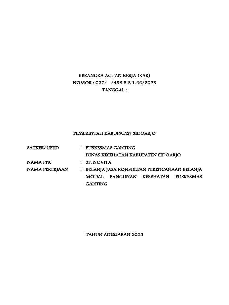 Kak Pemeliharaan Gedung Puskesmas 2023 1 | PDF