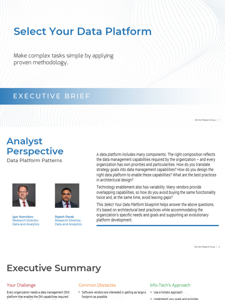 It Select Your Data Platform Executive Brief | PDF | Methodology | Data