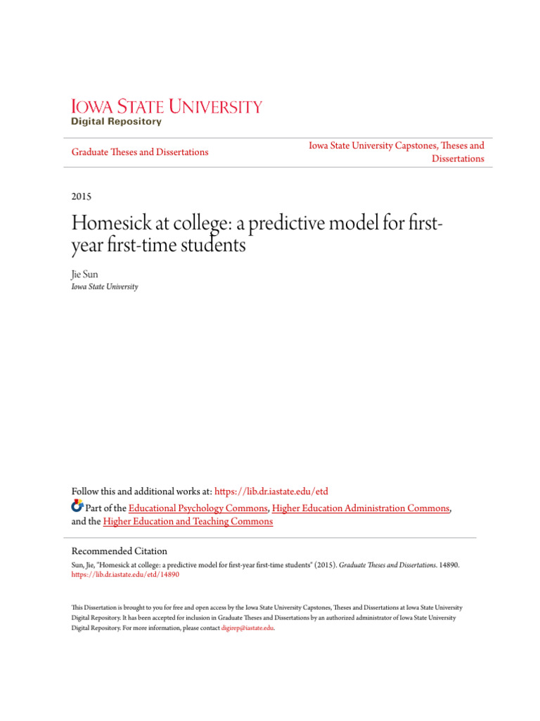 Homesick at College - A Predictive Model For First-Year First-Time ...