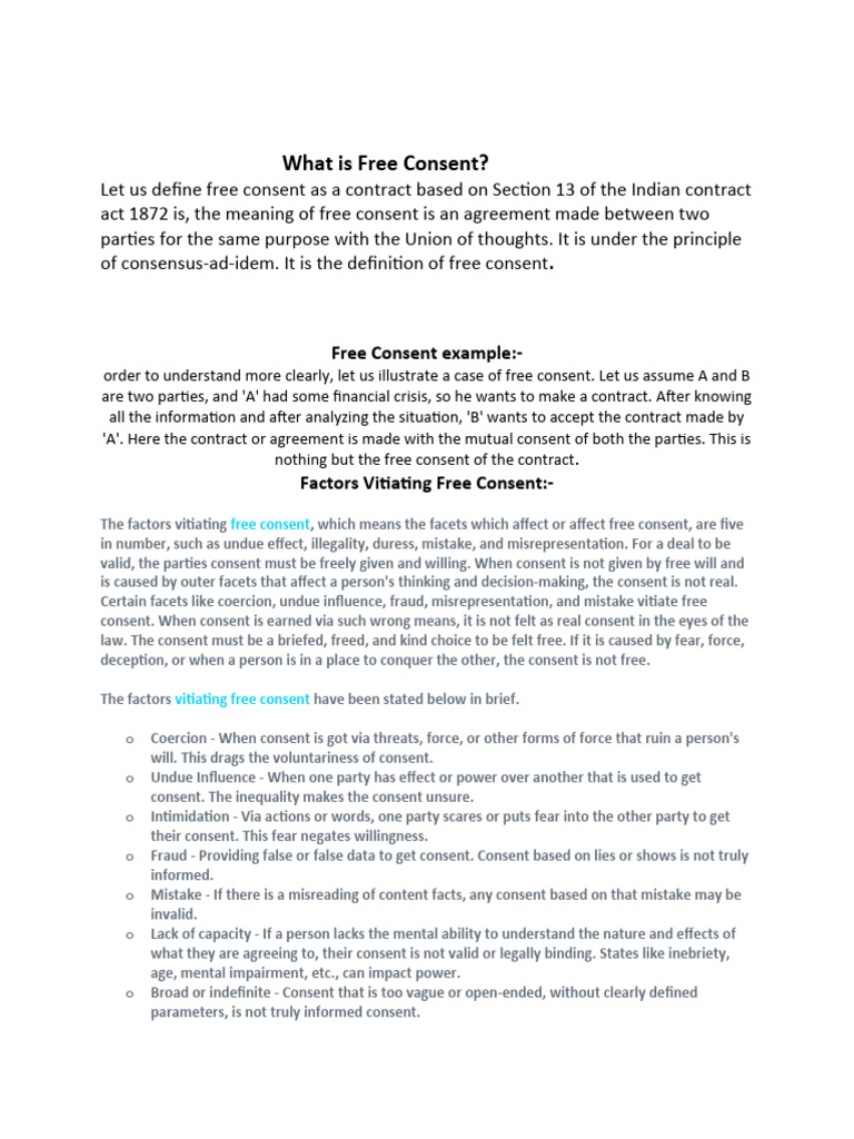 Factors Vitiating Free Consent | PDF | Consent | Private Law