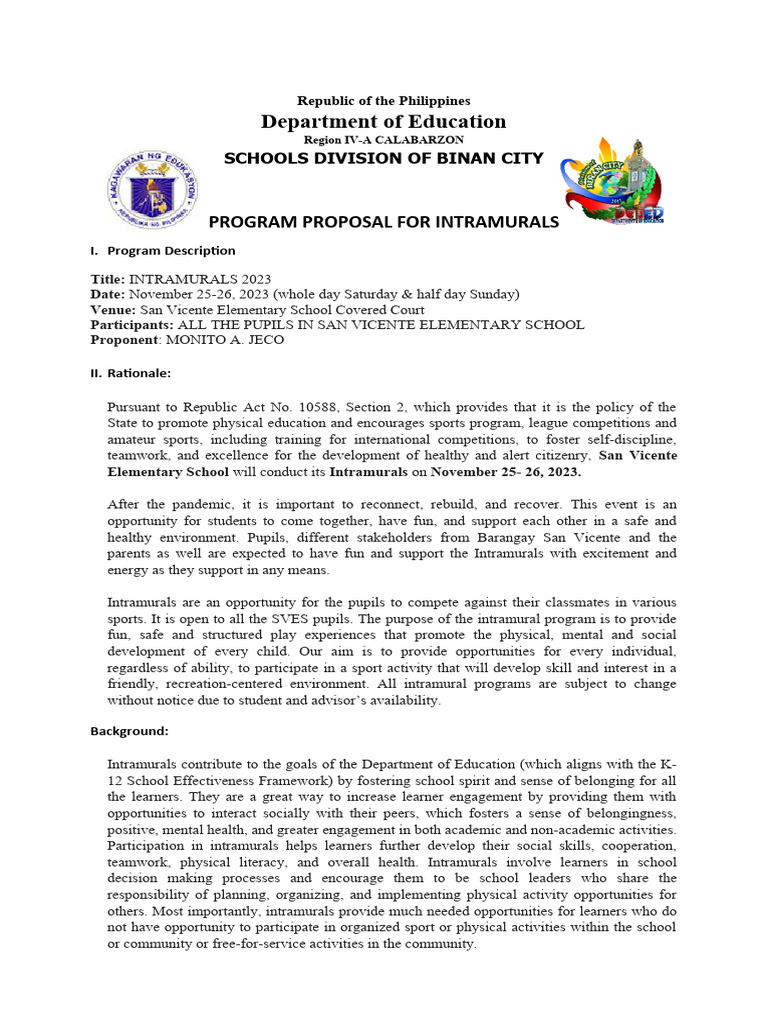 San Vicente Intramurals 2023 Proposal | PDF