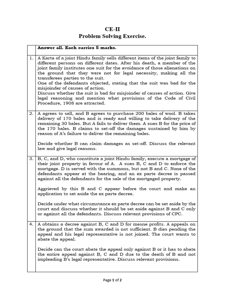 CPC CE II Problem Solving Exercise. | PDF | Lawsuit | Partnership