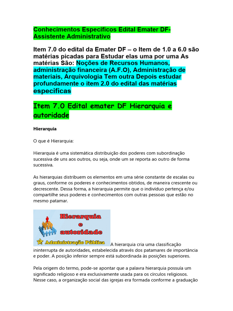 Hierarquia e Autoridade no Edital Emater DF | PDF | Divisão de trabalho ...