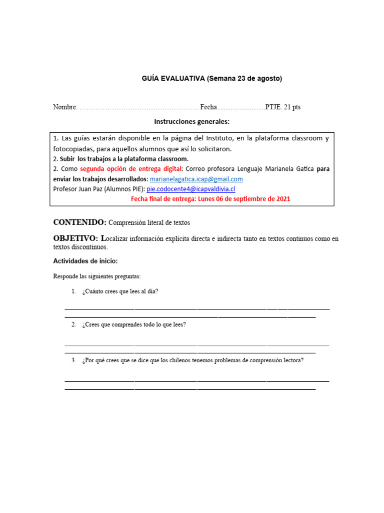 Guia Comprension de Textos | PDF | Comprensión lectora | Internet