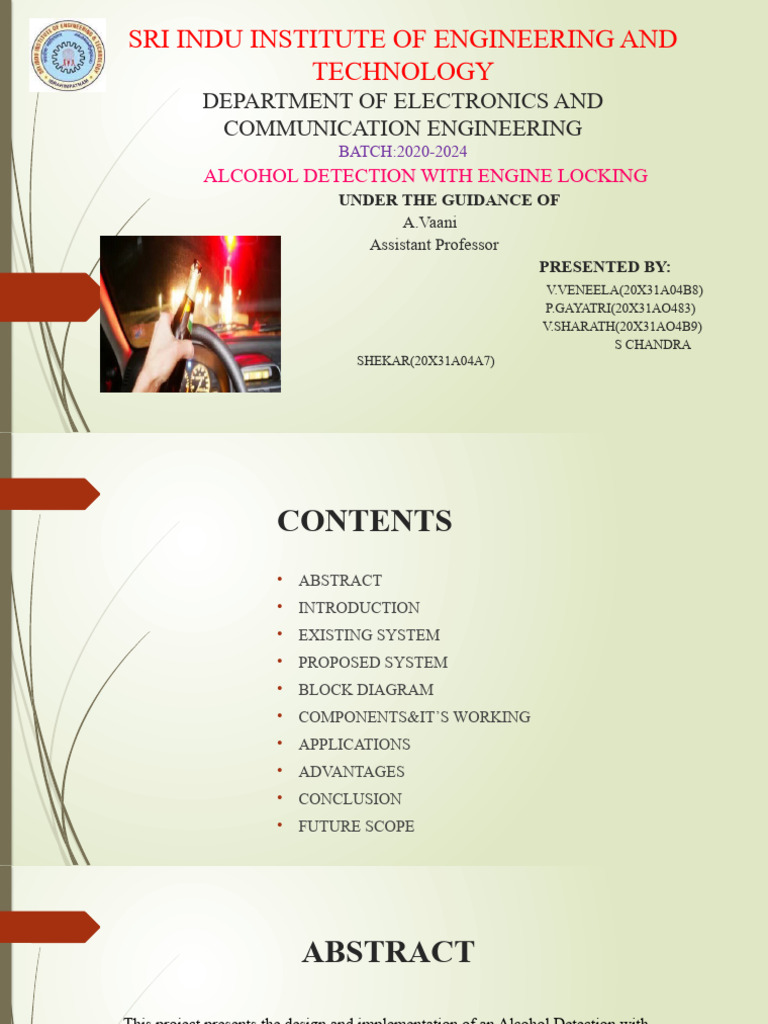 Alcohol Detection and Engine Locking System | PDF | Electric Motor | Car