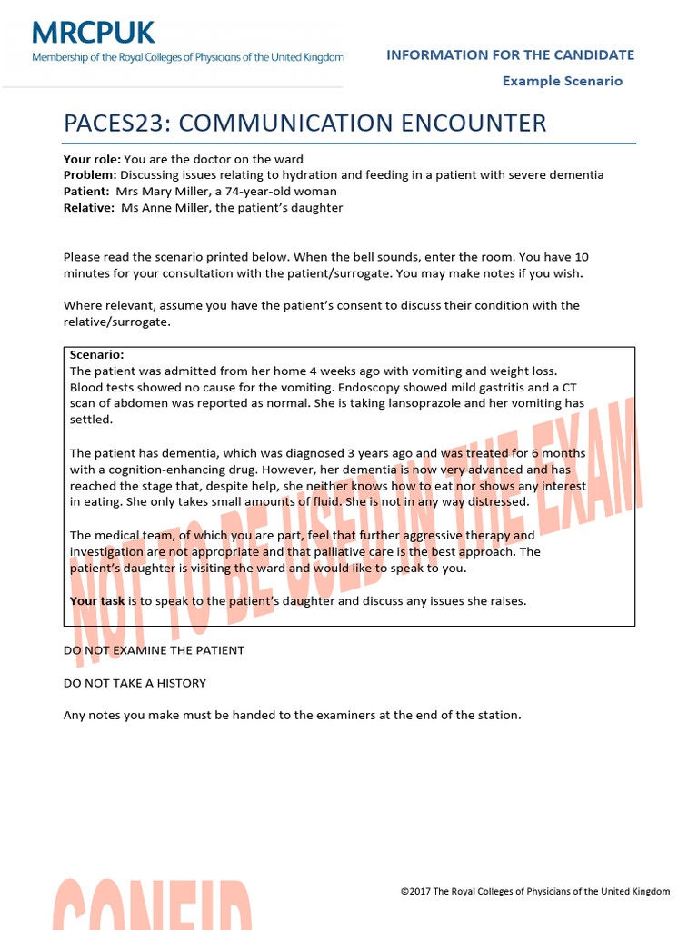 PACES23 Communication Encounter Examples | PDF | Diabetes | Physician
