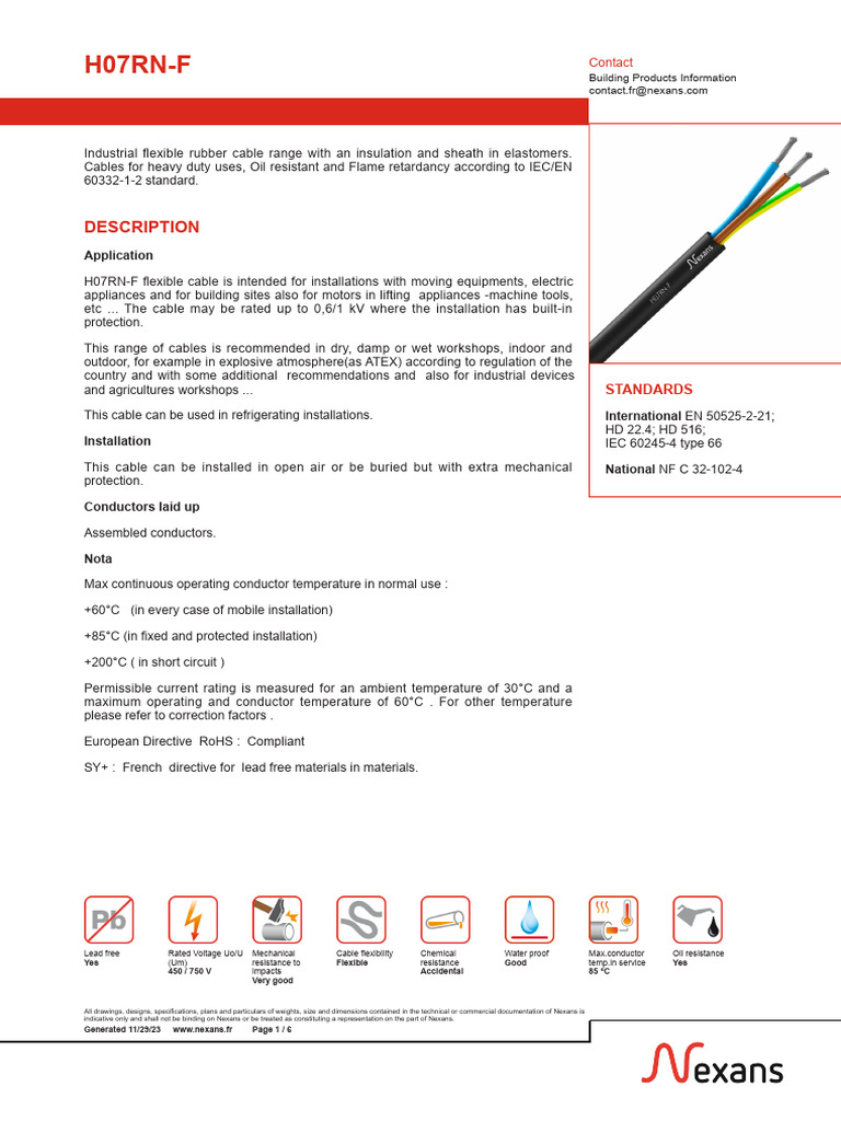 Nexans H07RN-F | PDF | Electrical Resistance And Conductance ...