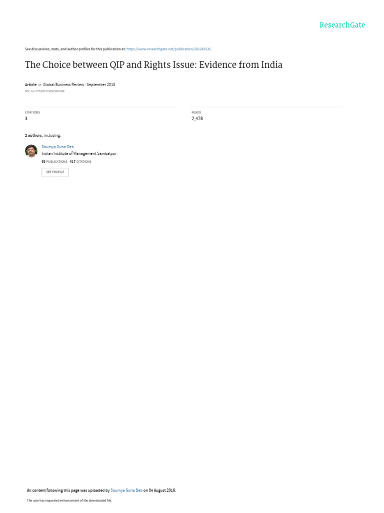 The Choice Between QIP and Rights Issue: Evidence From India | PDF ...