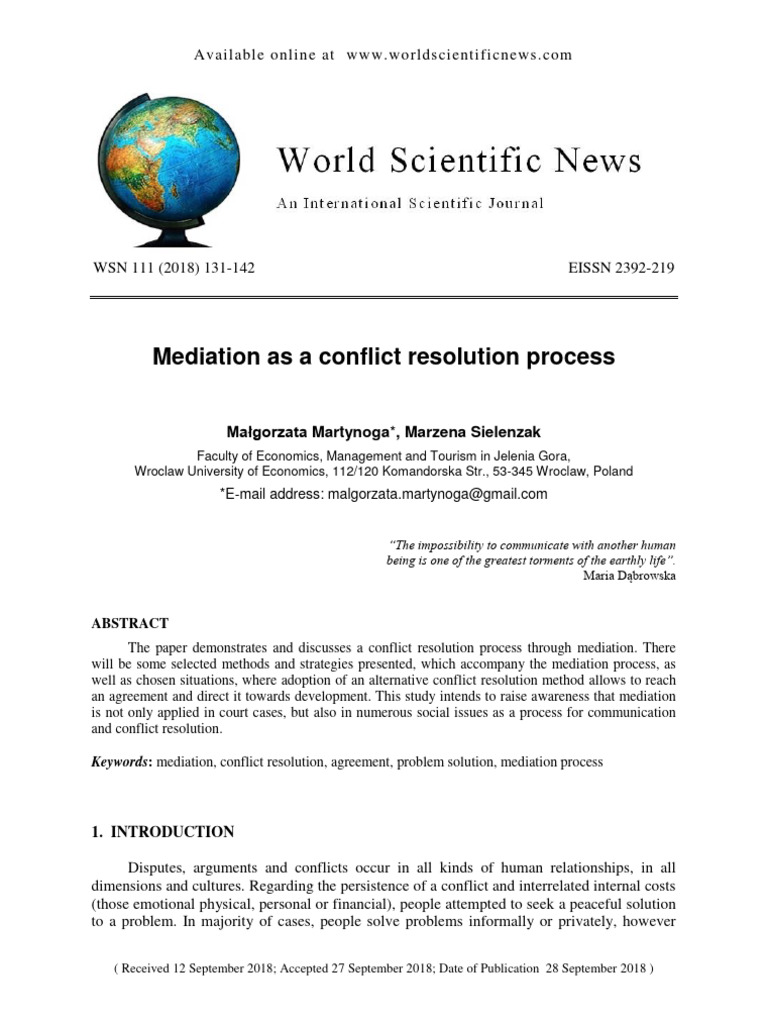 Mediation: Resolving Conflicts | PDF | Mediation | Conflict Resolution