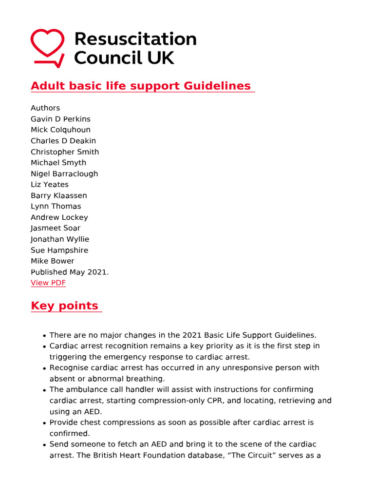 Adult Basic Life Support Guidelines | PDF | Cardiopulmonary ...