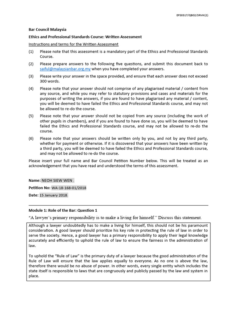 EPS 2018 QB 2 (WA-18-168-01-2018) NEOH SIEW WEN (01653147xA335E) | PDF ...