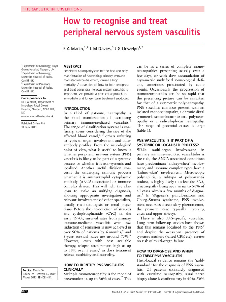 How To Recognise and Treat Peripheral Nervous System Vasculitis. | PDF ...