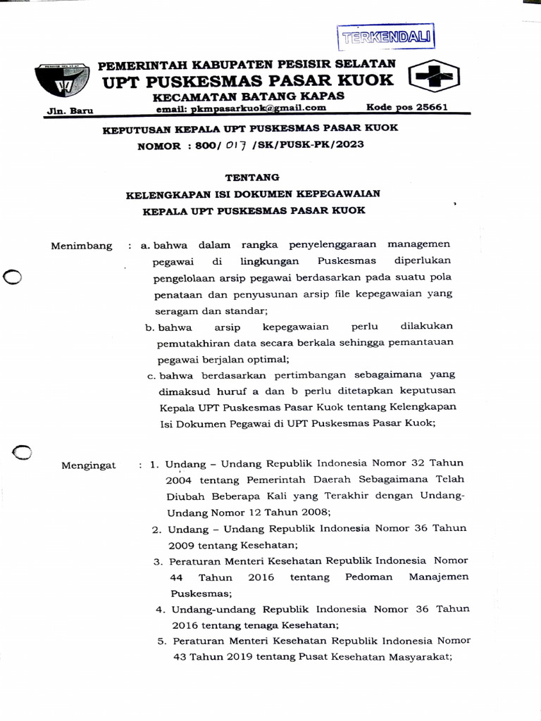 SK Kelengkapan Isi Dokumen Kepegawaian | PDF