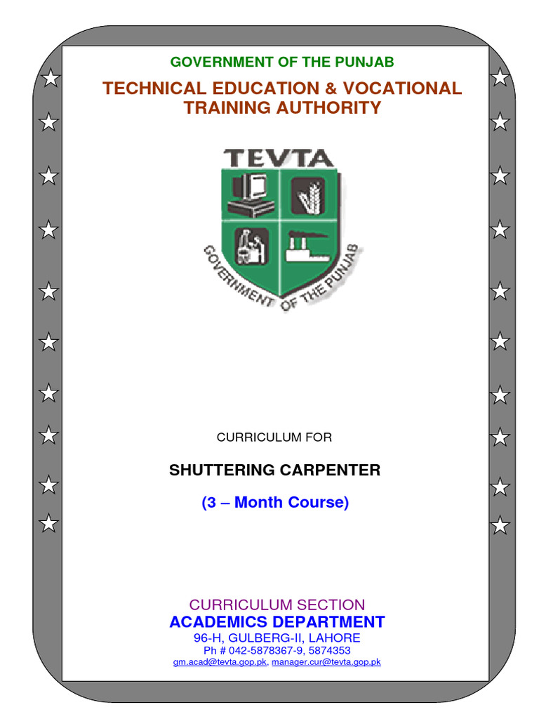 Shuttering Carpenter Training Curriculum | PDF | Area | Carpentry