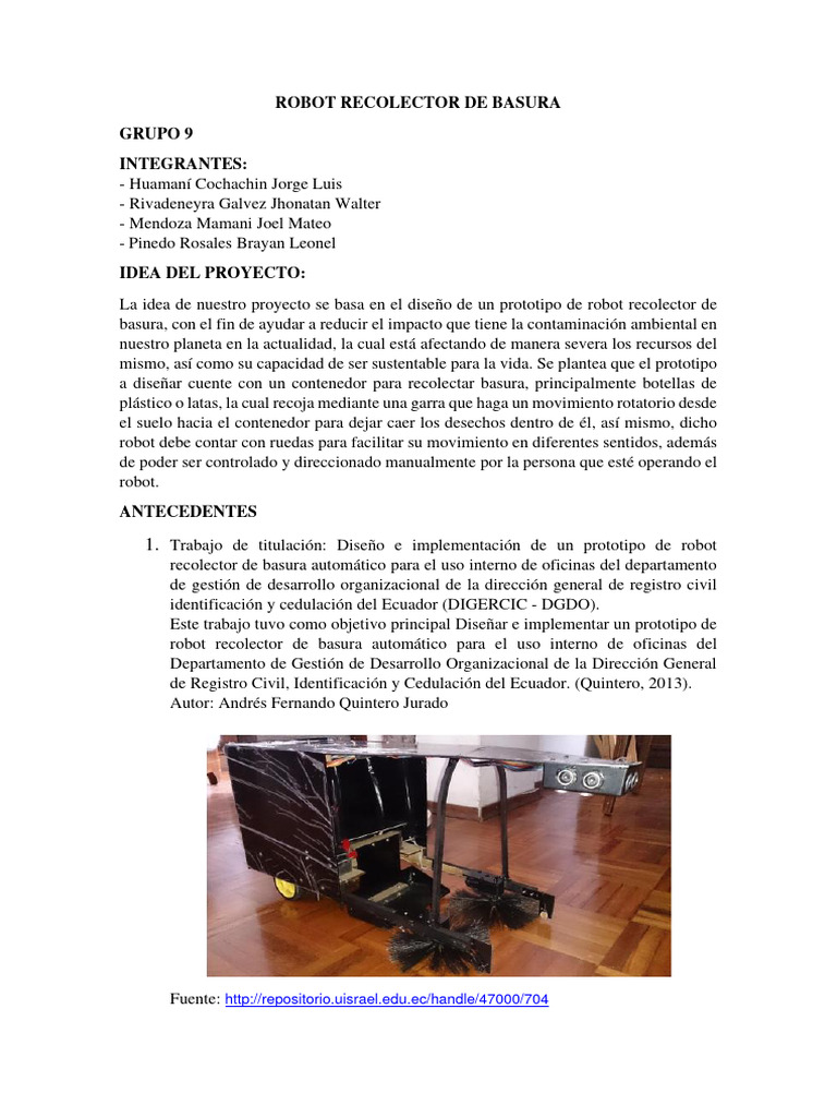 Proyecto Robot Recolector de Basura | PDF | Residuos | Robot