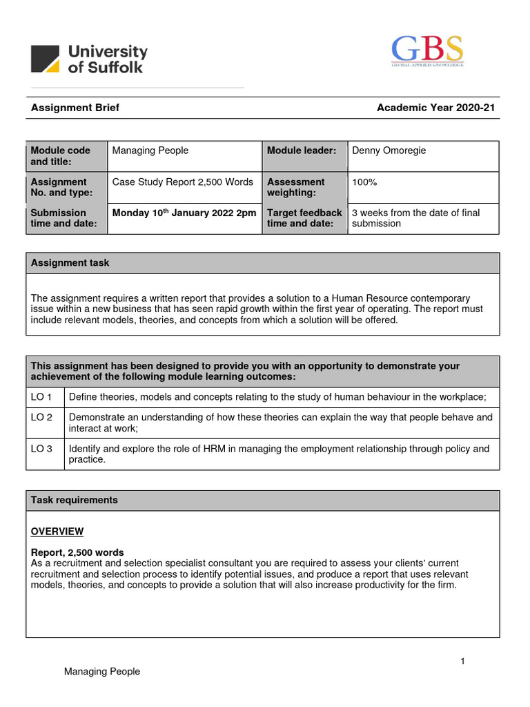 Managing People Assignment Brief | PDF | Human Resource Management | Recruitment
