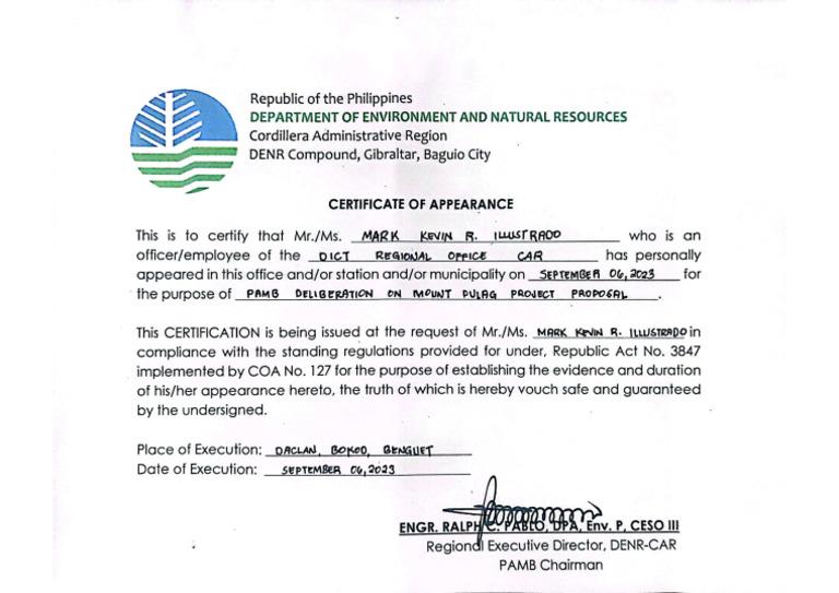 Certificate of Appearance PAMB 06september2023 | PDF