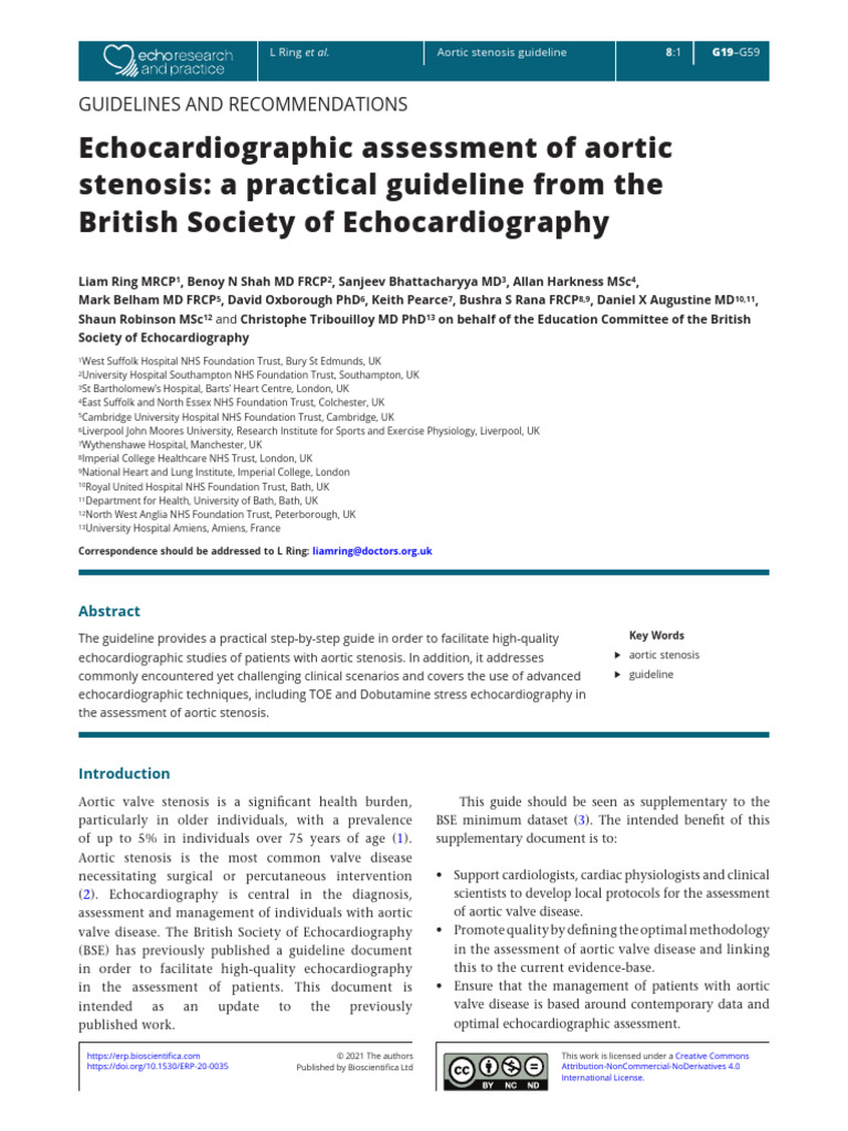 Echocardiographic Assessment of Aortic Stenosis - A Practical Guideline ...