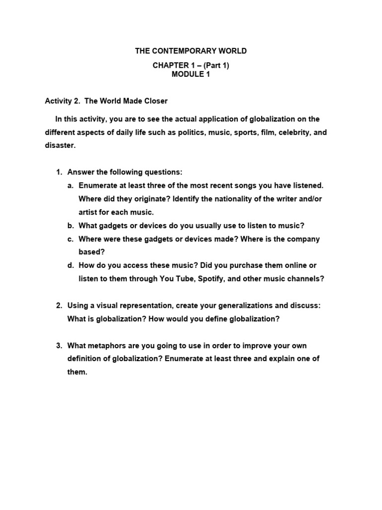 TCW Module 1 Activity 2 Chapter 1 | PDF