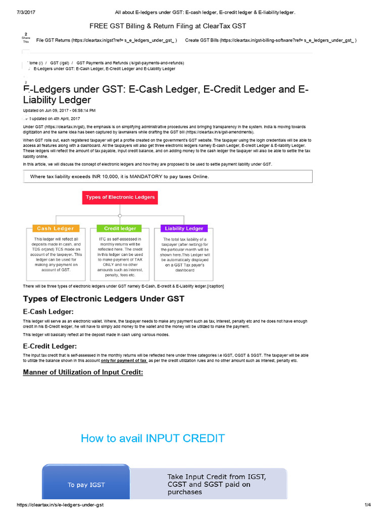 Understanding E-Ledgers Under GST | PDF | Taxes | Invoice