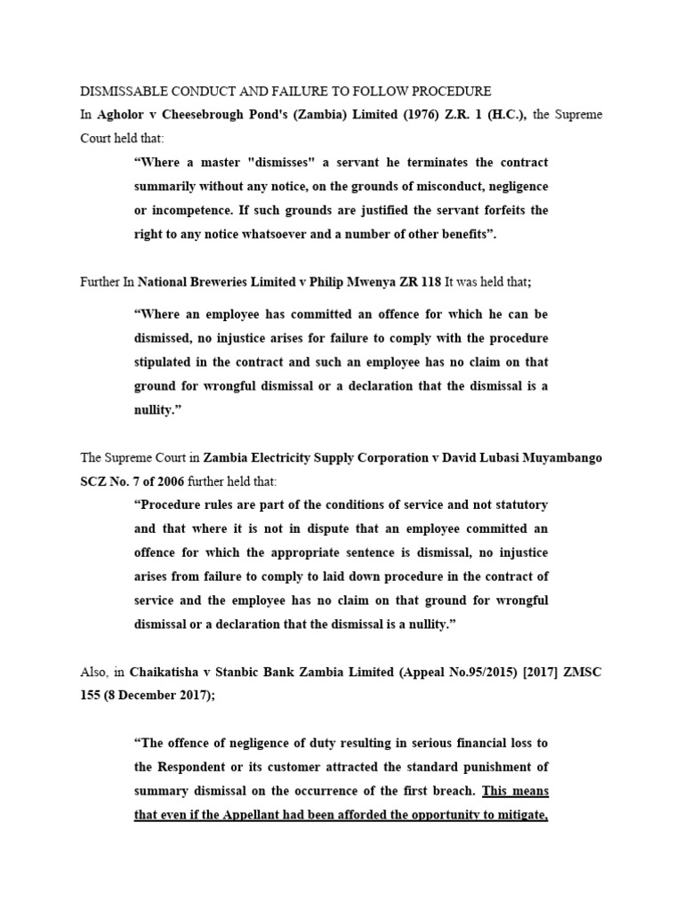 Dismissable Conduct and Failure To Follow Procedure | PDF | Breach Of ...