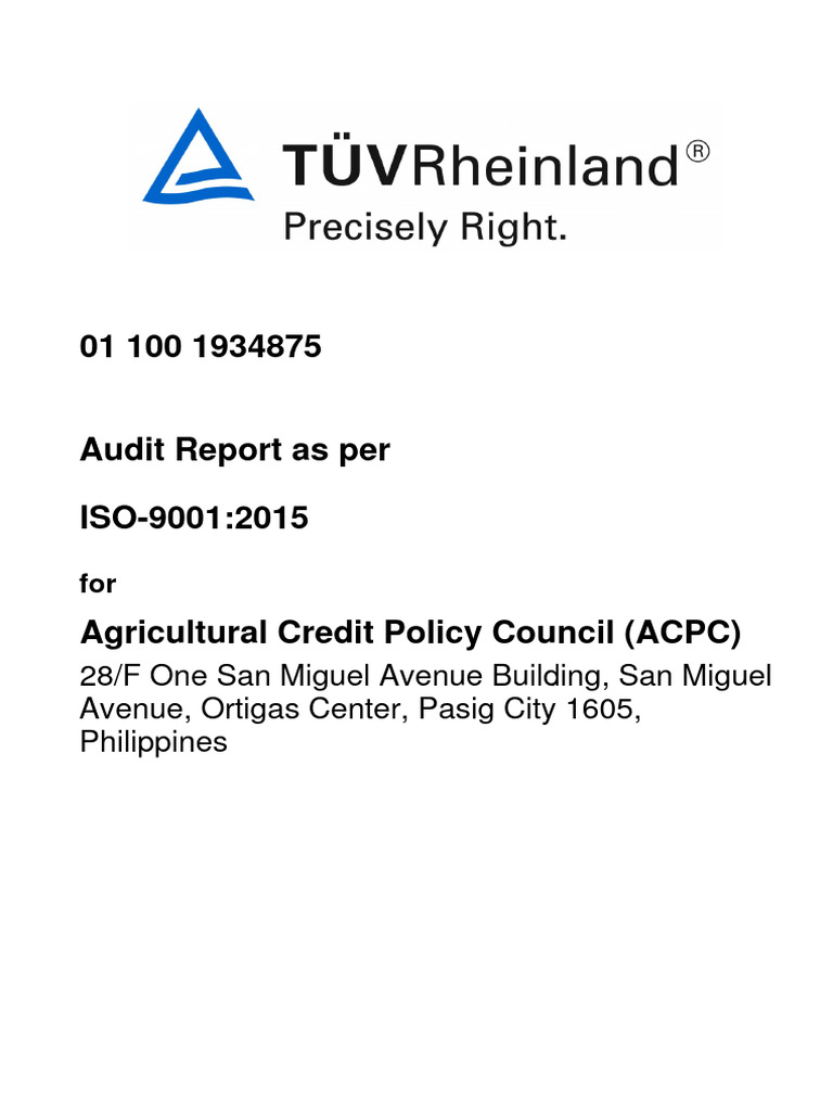 Audit Report For ACPC QMS FA1 2020 | PDF | Iso 9000 | Audit