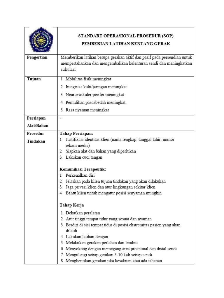 SPO Mobilisasi ROM | PDF | Kesehatan Holistik