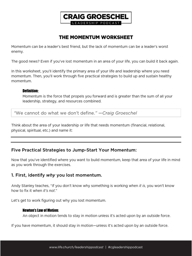 The Momentum Worksheet From Craig Groeschel Leadership Podcast FINAL ...