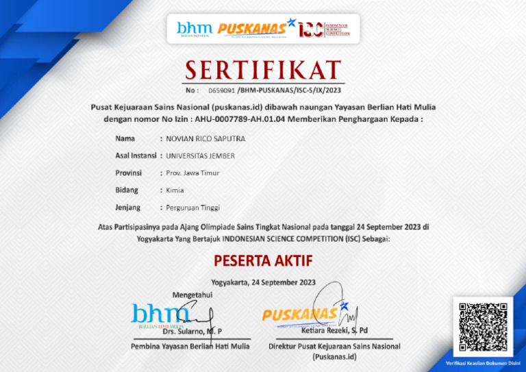 Cert - Kimia - ISC 2023 | PDF