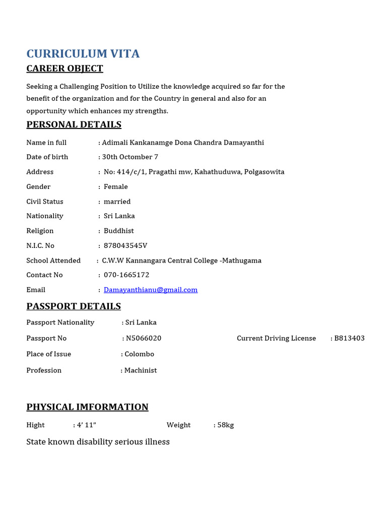 Awalisadeera CV 01 | PDF