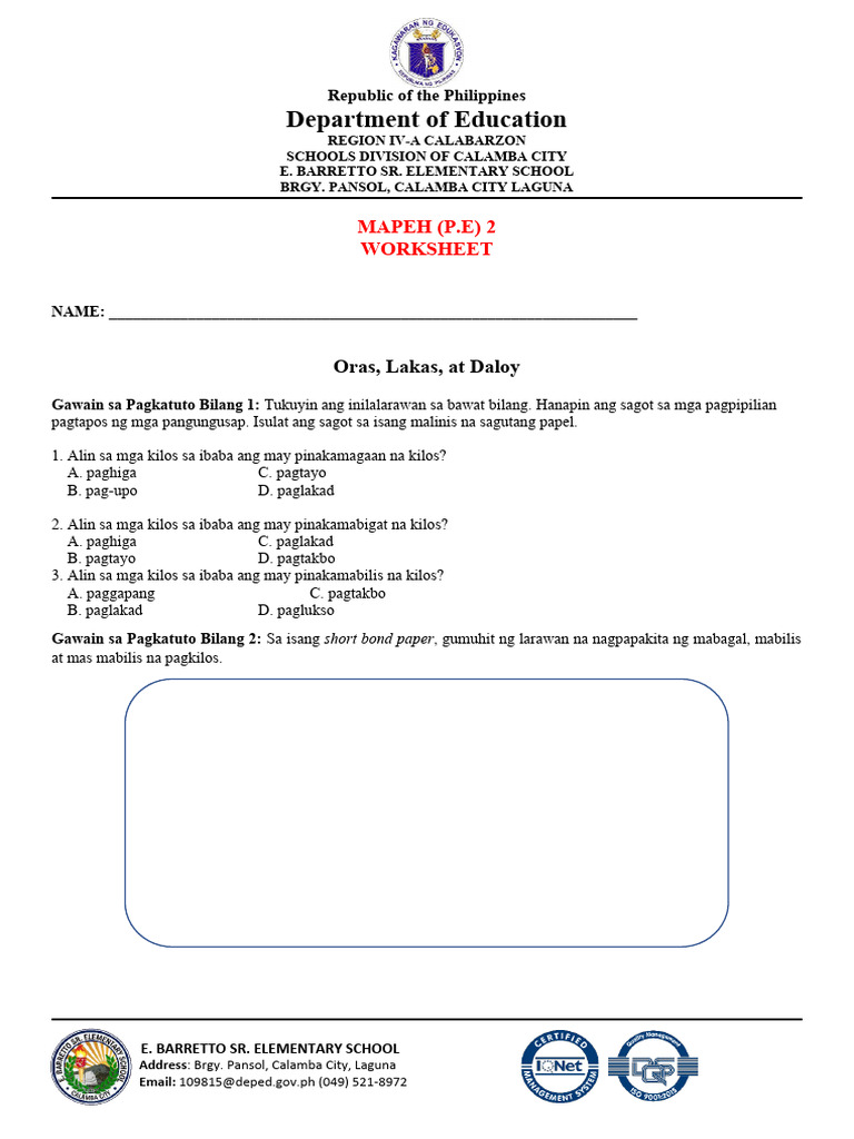 Mapeh P.E Worksheet | PDF