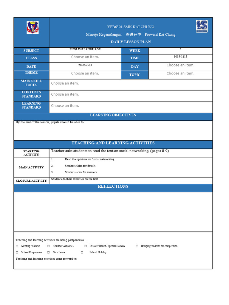 English Lesson Plan Form 4 | PDF | Lesson Plan | Learning