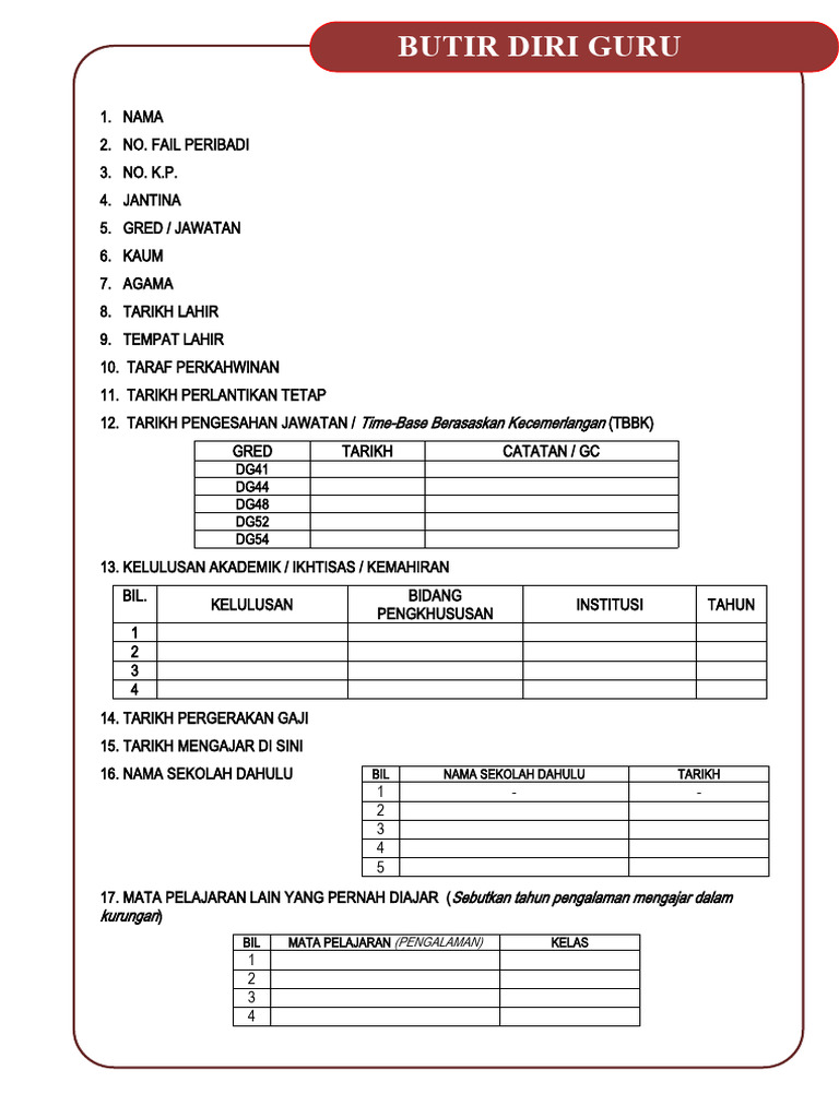 Profil Lengkap Guru | PDF