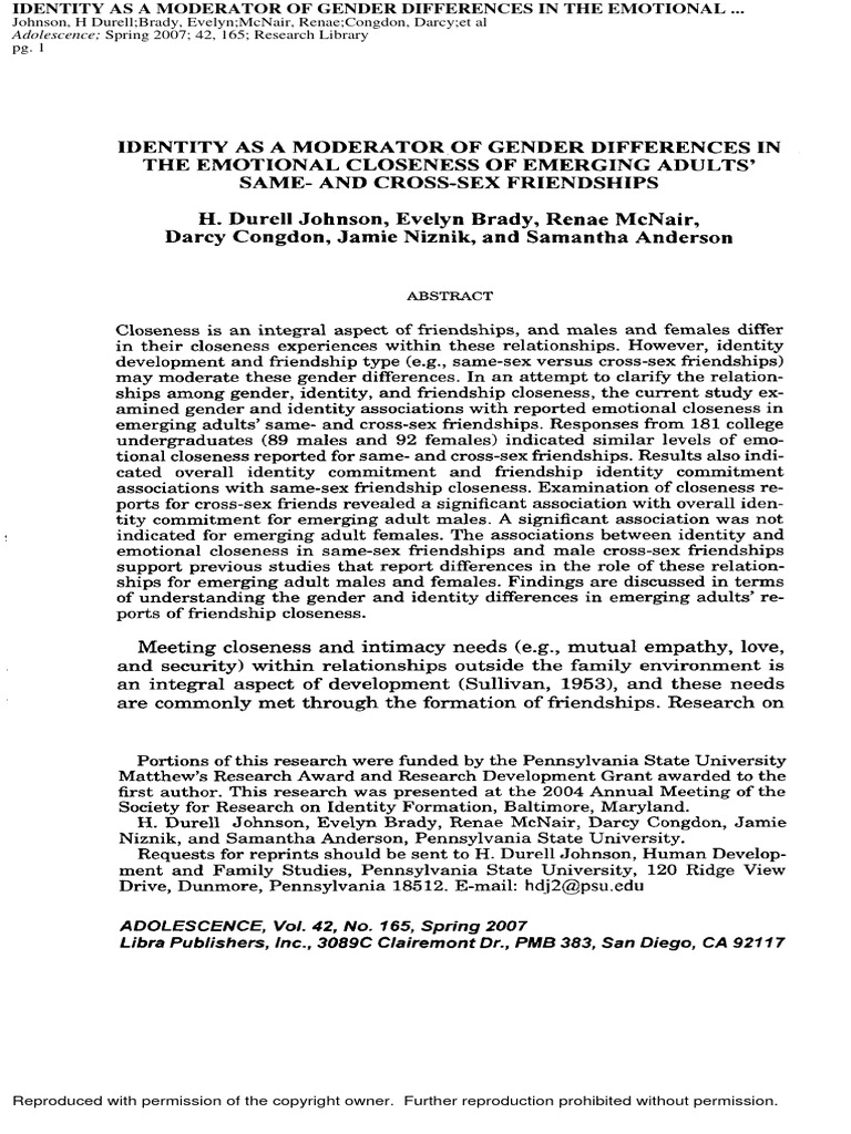 Identity As A Moderator of Gender Differences in The Emotional ...