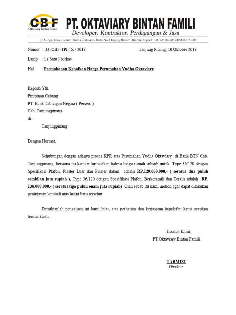 Permohonan Kenaikan Harga | PDF