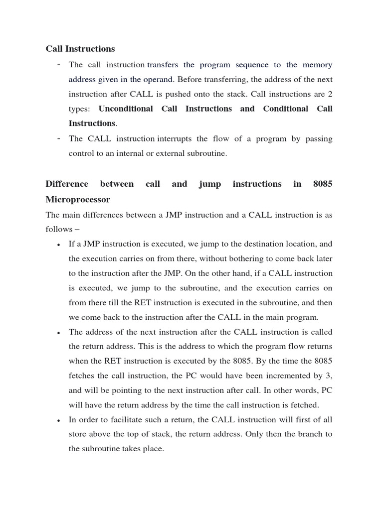 8085 CALL vs JUMP Instructions Explained | PDF | Computer Architecture ...