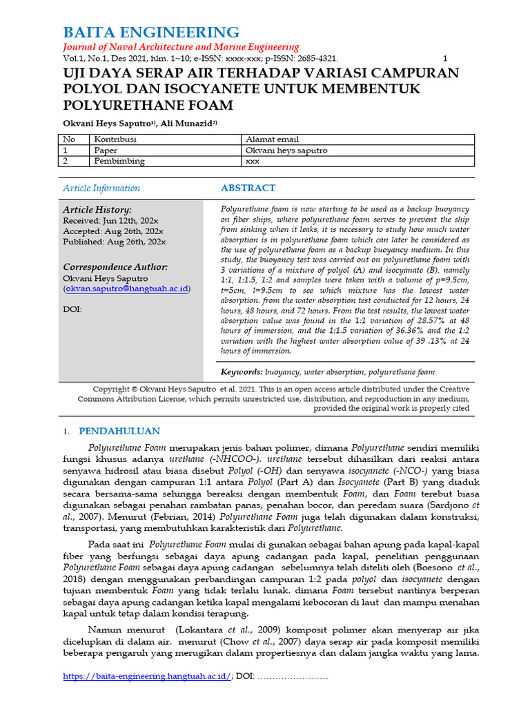 Jurnal Study Okvani Heys.s 20170210007 | PDF | Polyurethane | Building Materials