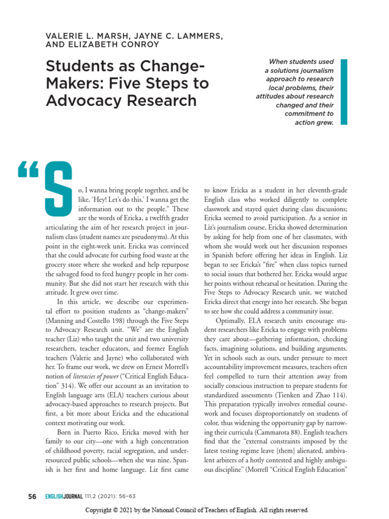 Marsh Et Al - 2021 - STUDENTS AS CHANGE MAKERS - FIVE STEPS TO ADVOCACY ...