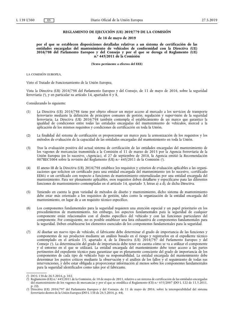5 - Reglamento de Ejecución UE 2019 - 779 - EEM | Descargar gratis PDF | Comisión Europea ...
